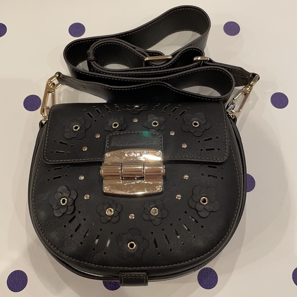 Furla | Bags | Furla Club Floral Mini Leather Crossbody Black | Poshmark